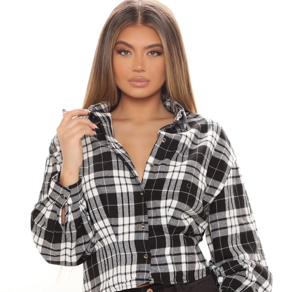 Fashion Nova | Tops | Extended Plans Plaid Shirt Blackwhite | Poshmark